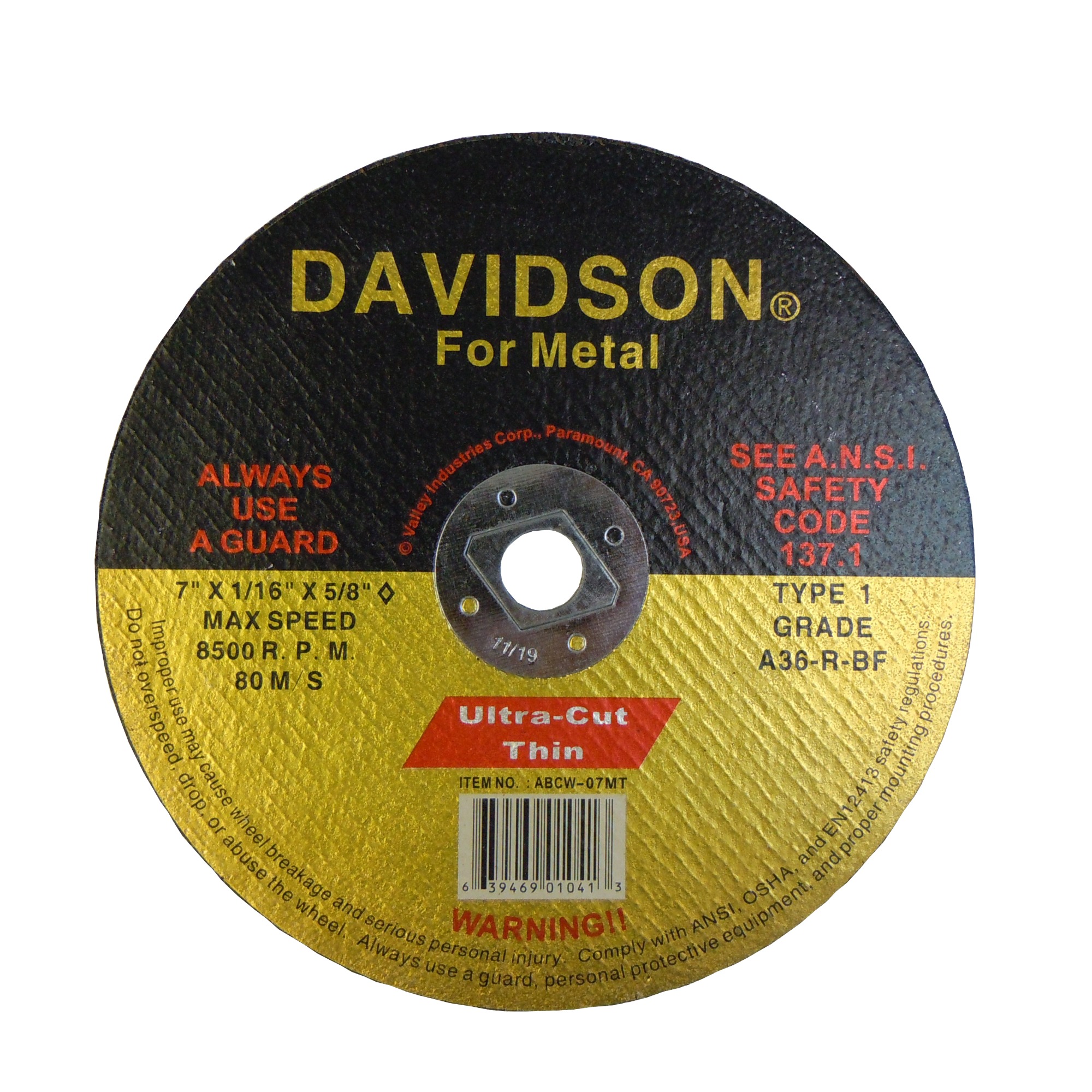 CUT-OFF WHEEL, METAL, 7" X 1/16" X 5/8" DIAMOND, THIN - Valley ...