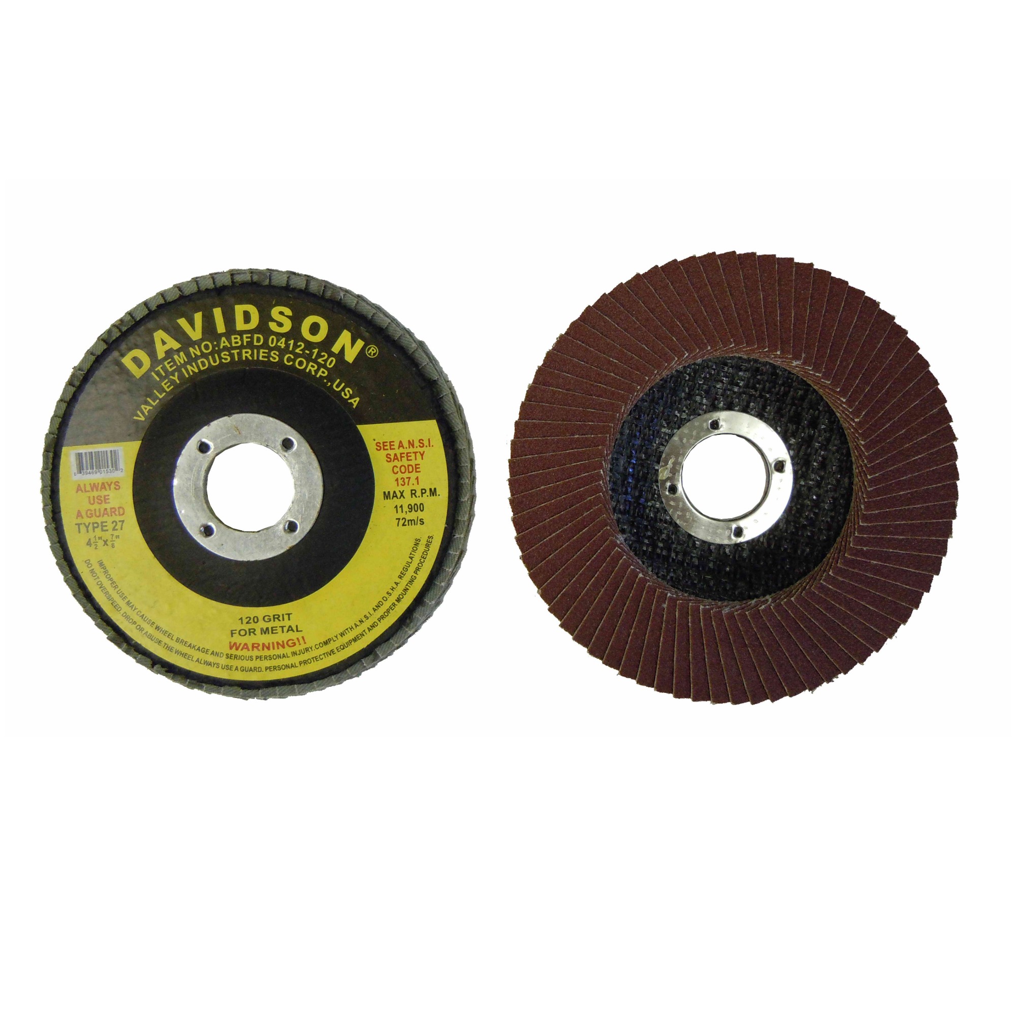 FLAP DISC TYPE-27, 4.5", 120 GRIT, 7/8" ARBOR - Valley Industries ...