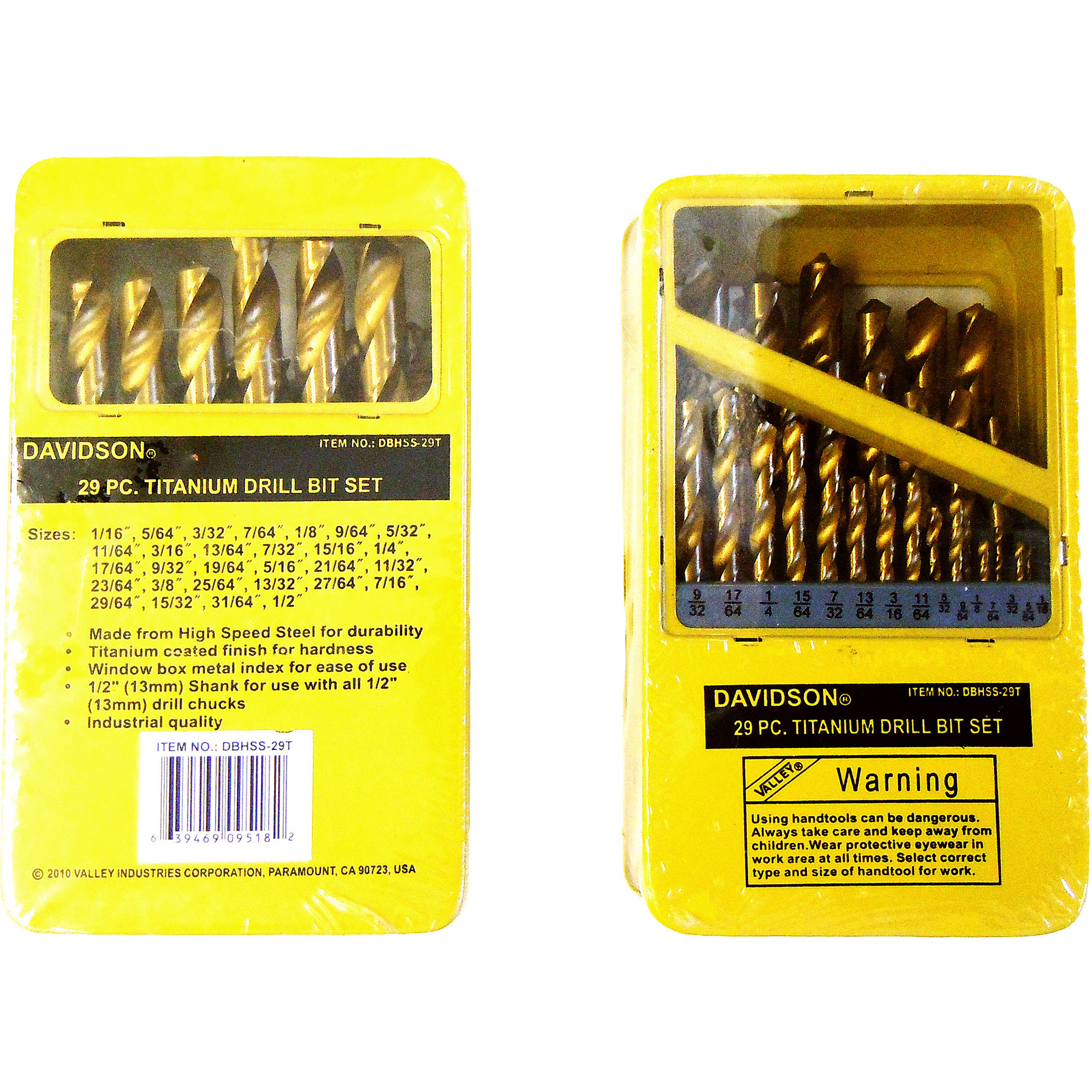 29 PC. DRILL BIT SET, HSS/TITANIUM, 1/2" SHANK, METAL INDEX - Valley ...