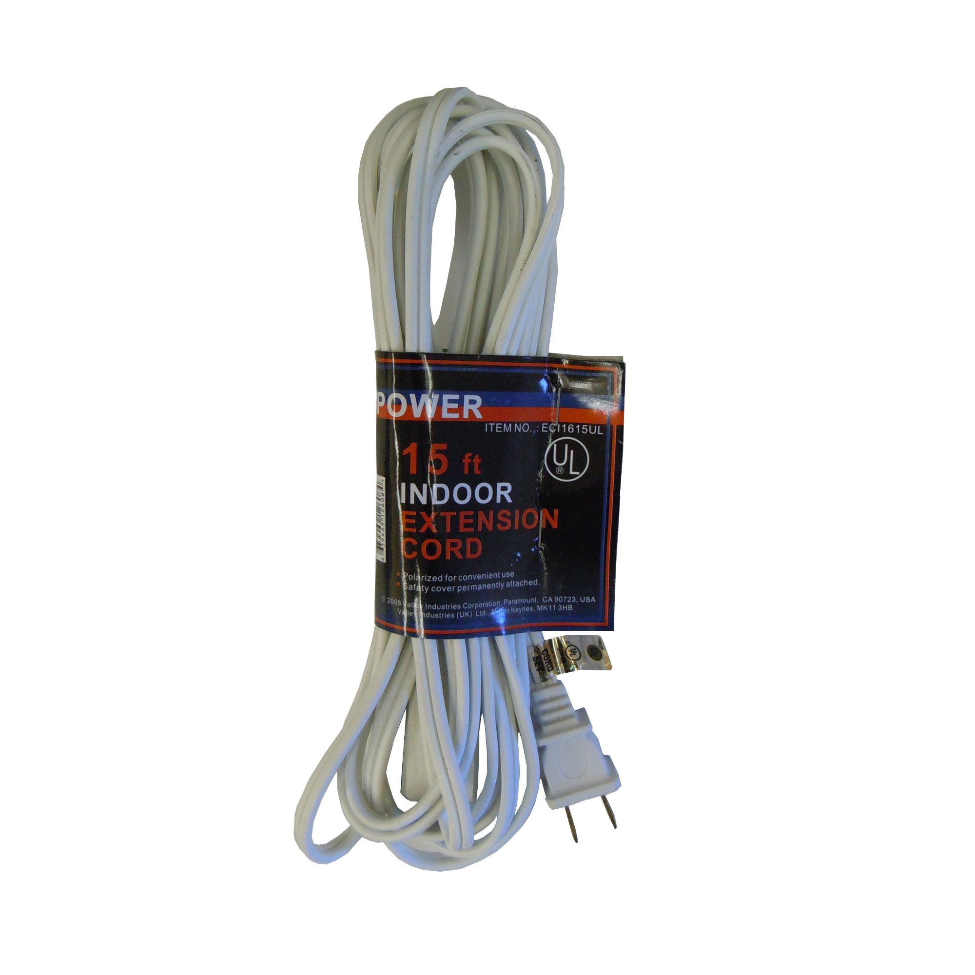 15 FT. 16/2 INDOOR EXTENSION CORD, WHITE (UL) - Valley Industries ...