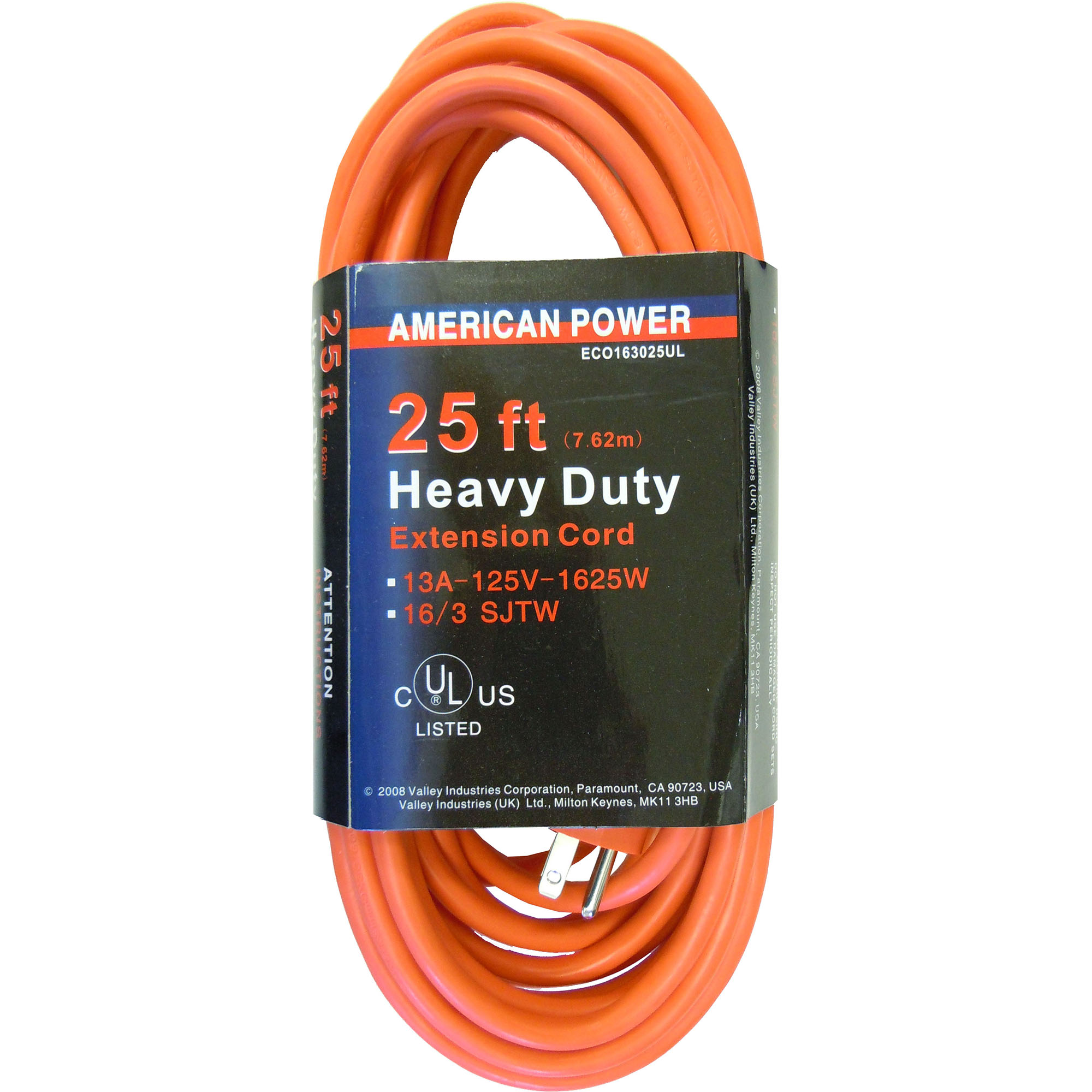25 FT. 16/3 OUTDOOR EXTENSION CORD, ORANGE (UL) - Valley Industries ...
