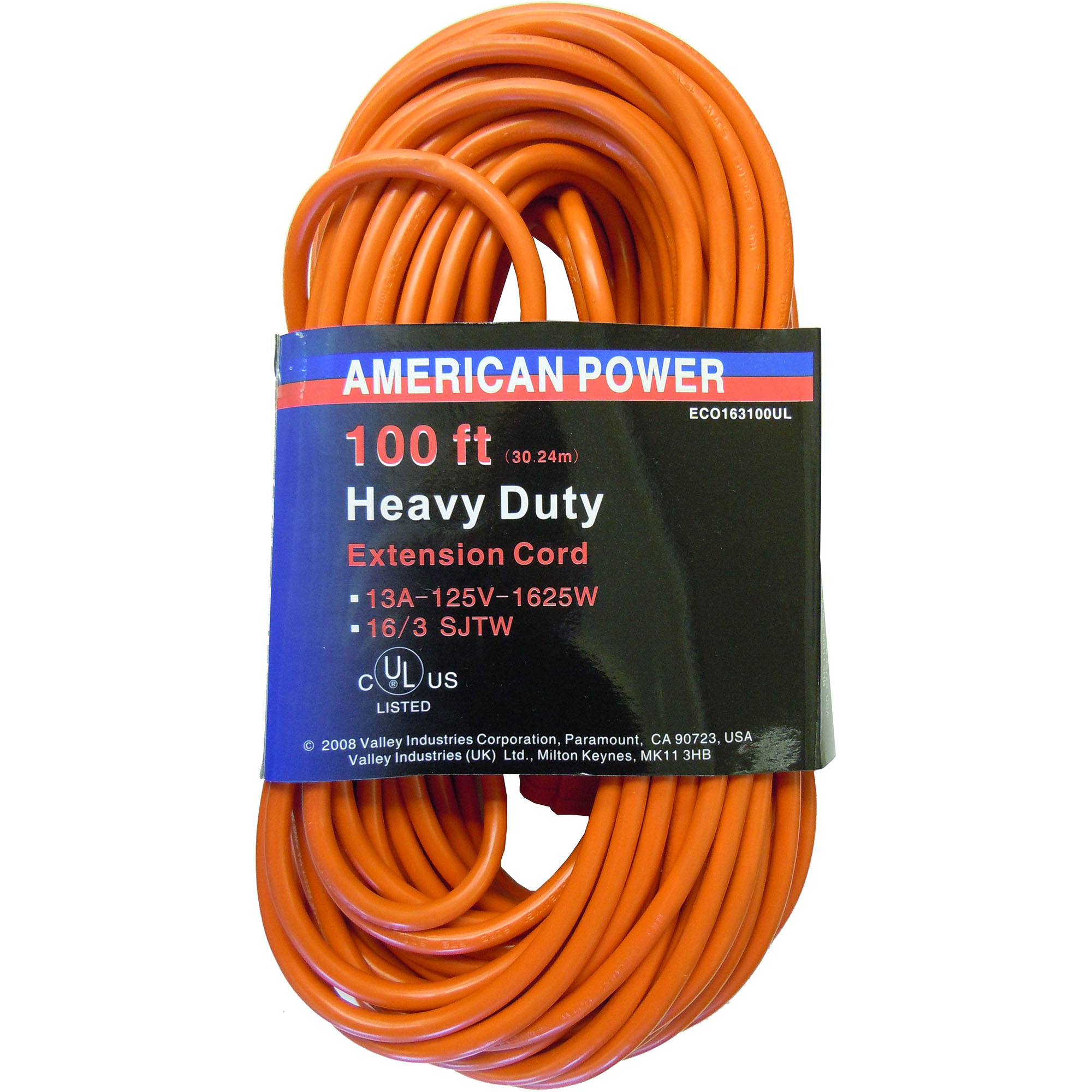 100 FT. 16/3 OUTDOOR EXTENSION CORD, ORANGE (UL) - Valley Industries ...
