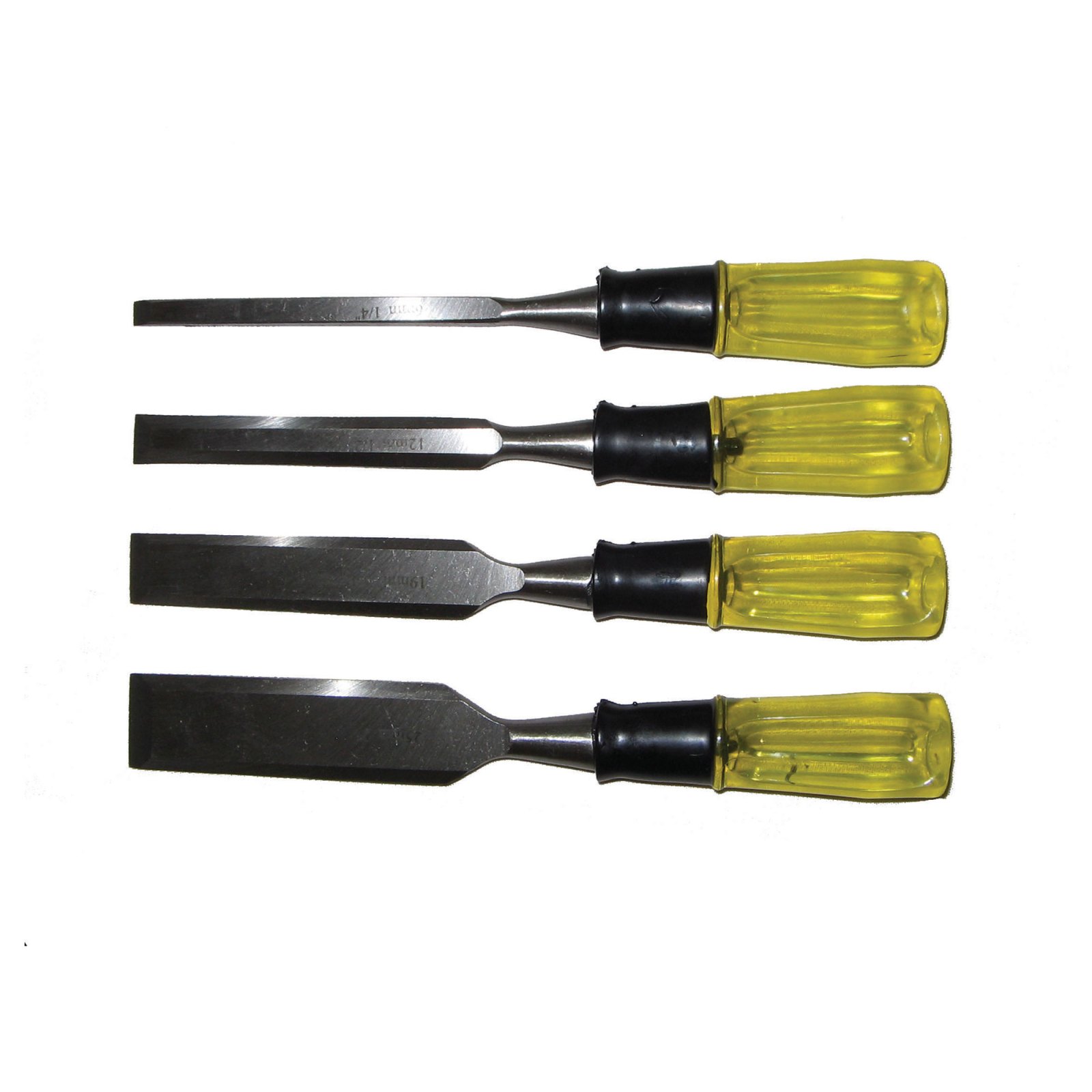 4 PC. WOOD CHISEL SET, CLEAR POLY HANDLES - Valley Industries Corporation