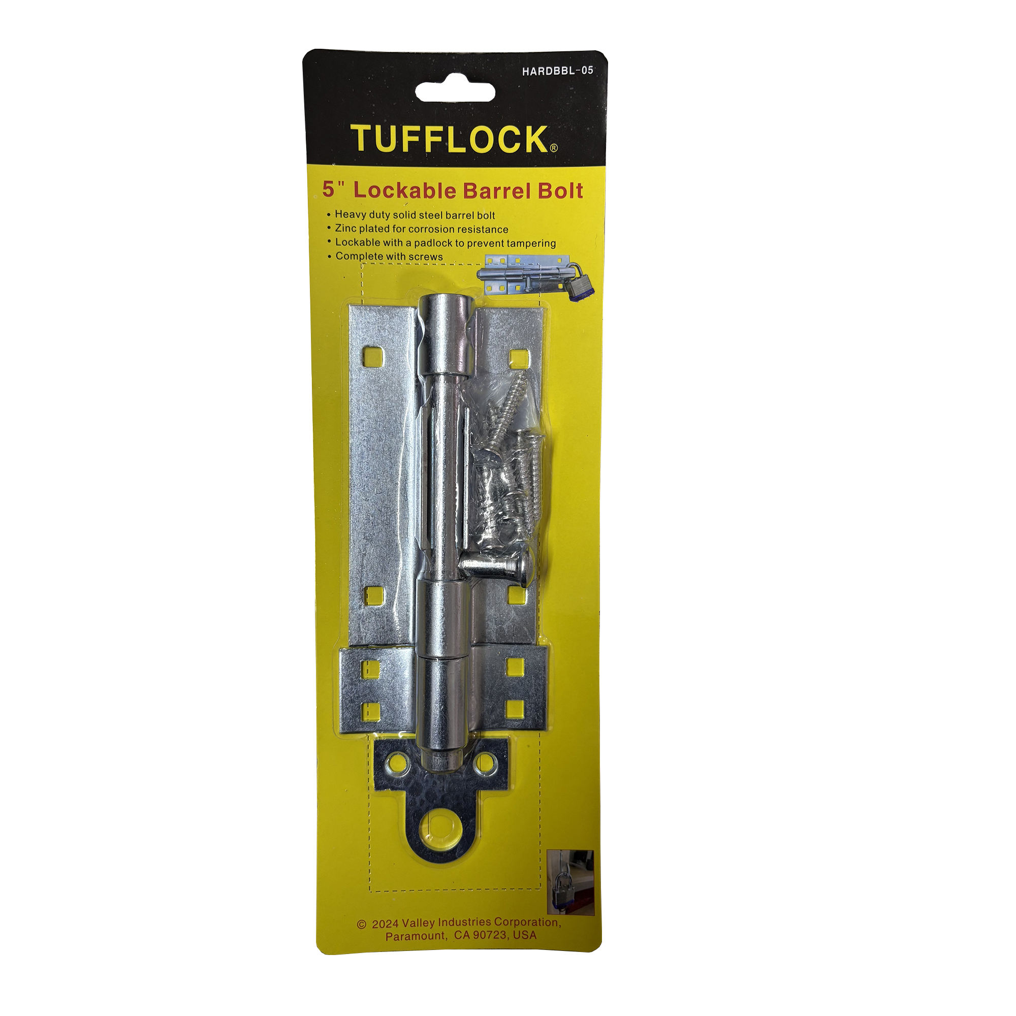 5" LOCKABLE BARREL BOLT (HEAVY DUTY) - Valley Industries Corporation