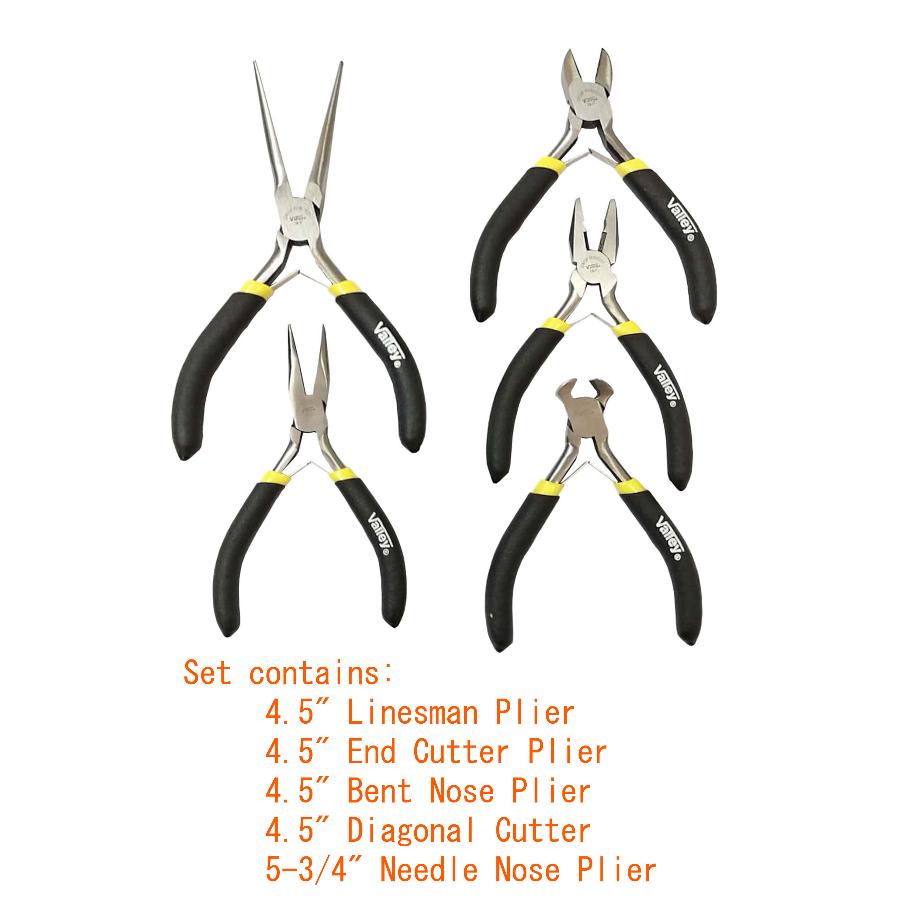 5 PC. 4.5" MINI PLIER SET, DOUBLE BLISTER - Valley Industries Corporation