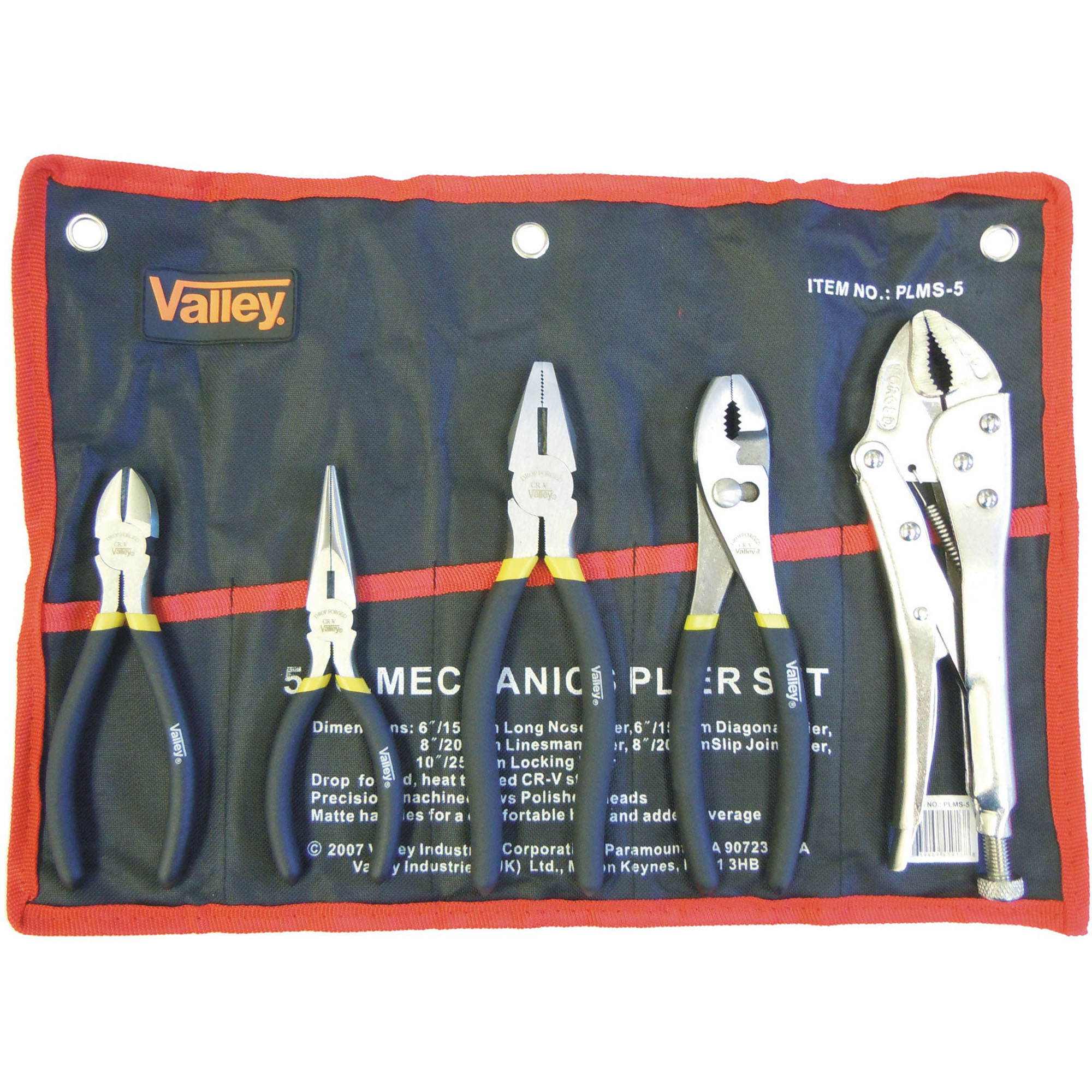 5 PC. MECHANIC'S PLIER SET WITH ROLL POUCH - Valley Industries Corporation