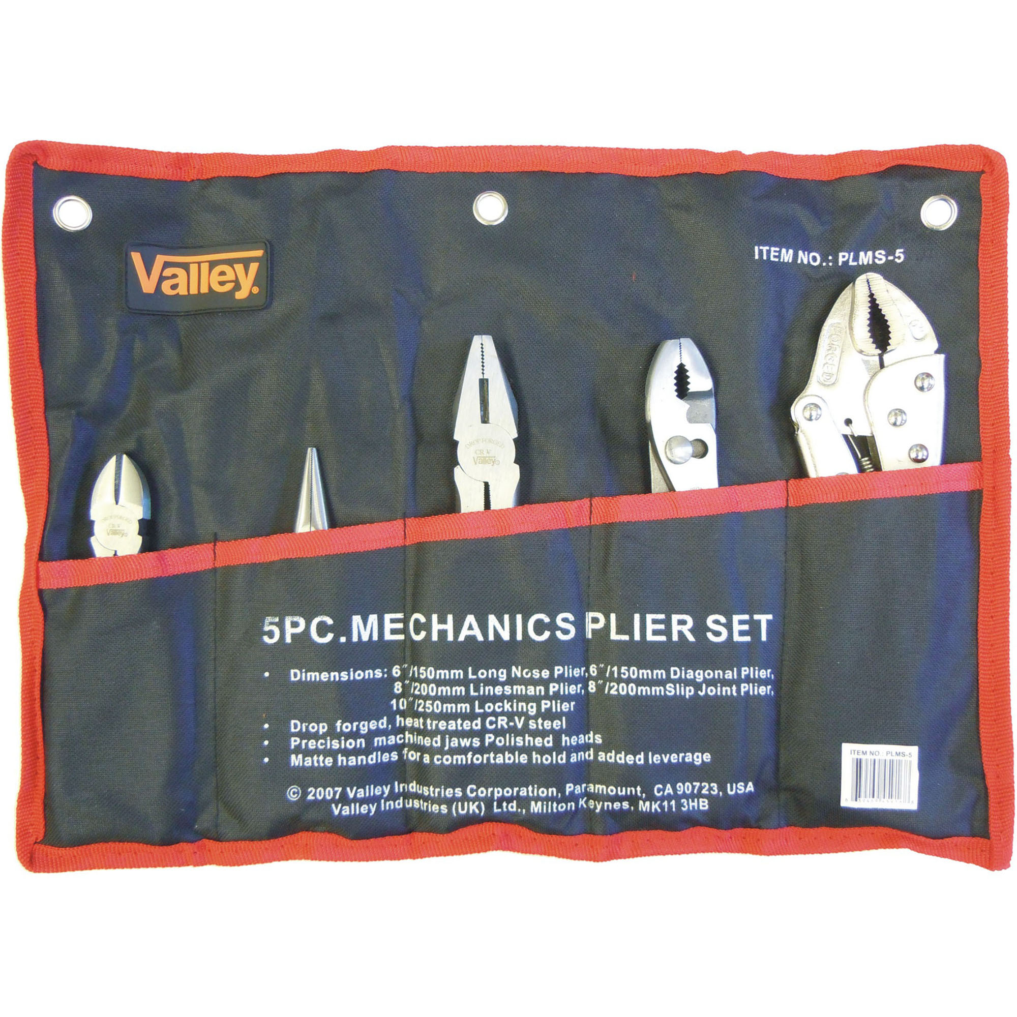 5 PC. MECHANIC'S PLIER SET WITH ROLL POUCH - Valley Industries Corporation