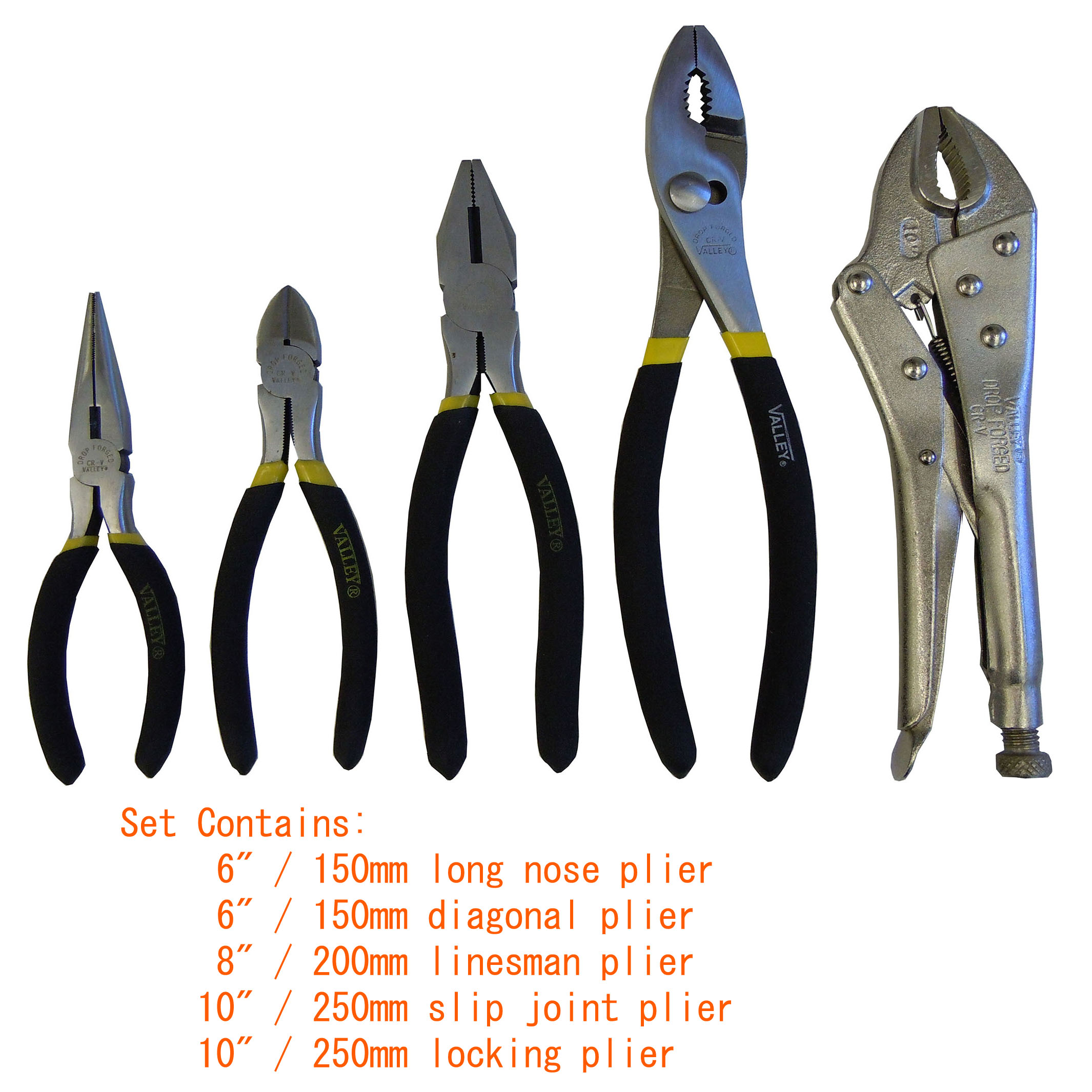 5 PC. MECHANIC'S PLIER SET WITH ROLL POUCH - Valley Industries Corporation
