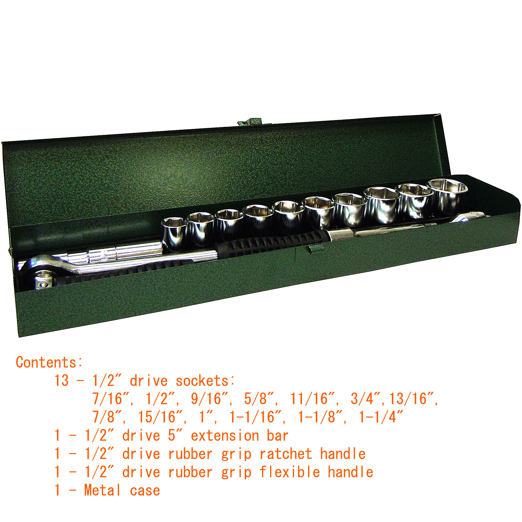 17 PC. 1/2"DR. SOCKET SET, METAL CASE, CR-V (SAE) - Valley Industries ...