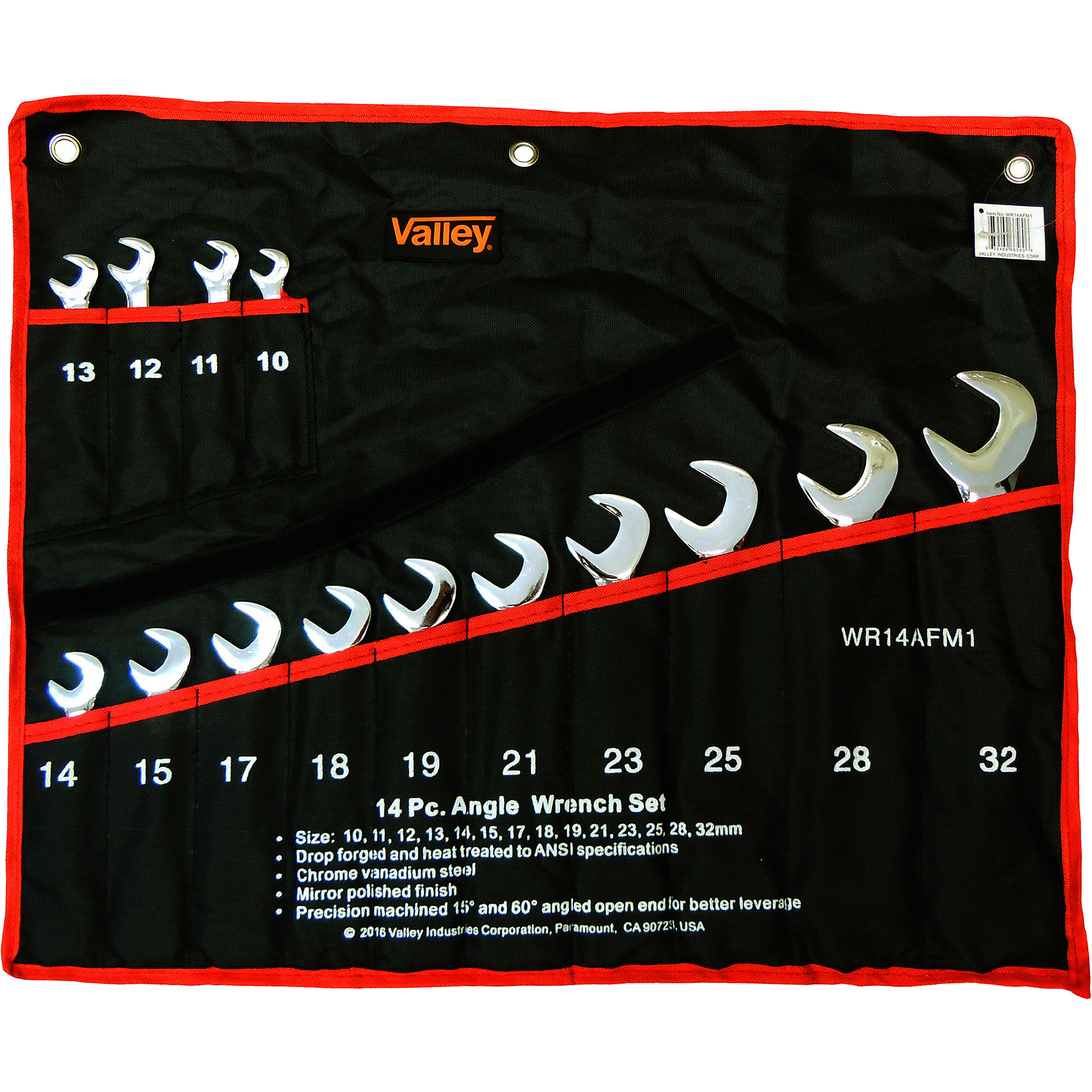 14 PC. ANGLE OPEN END WRENCH SET, CR-V, 9-32 MM. - Valley Industries ...